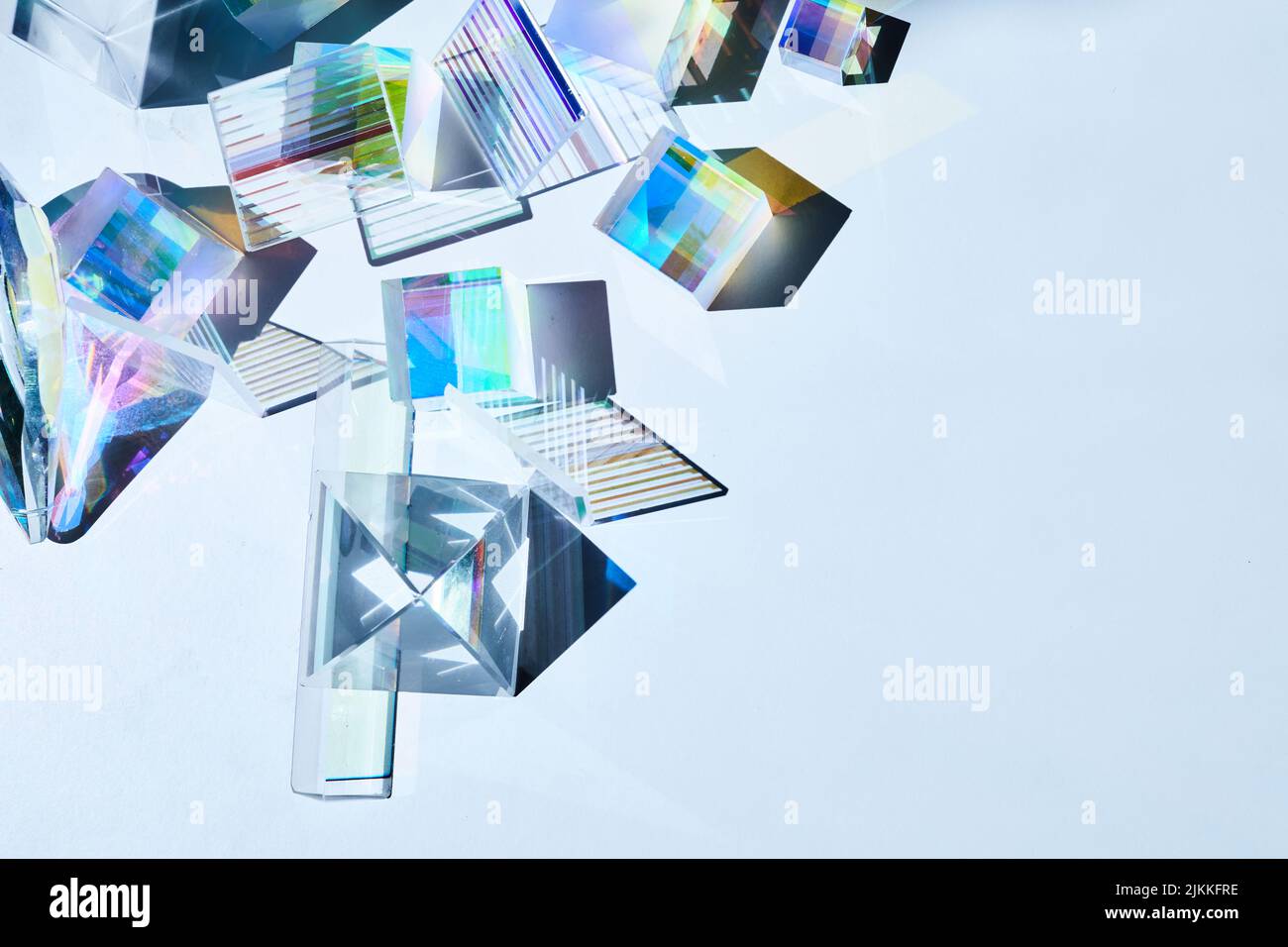 Geometric figures prisms with light diffraction of spectrum colors and ...