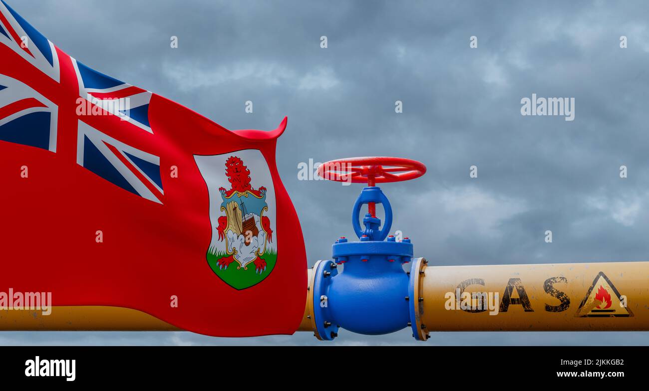 Bermuda gas, valve on the main gas pipeline Bermuda, Pipeline with flag ...