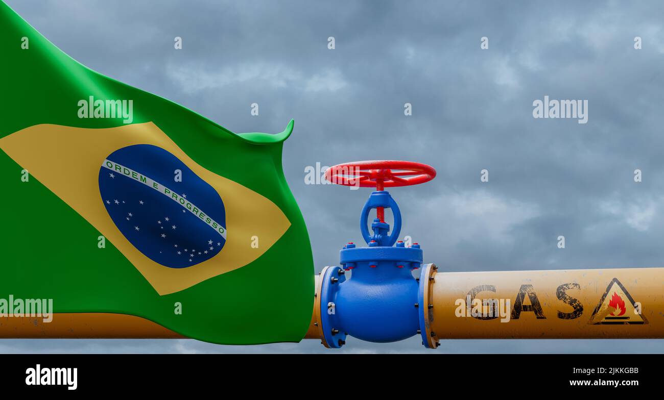 Brazil gas, valve on the main gas pipeline Brazil, Pipeline with flag ...