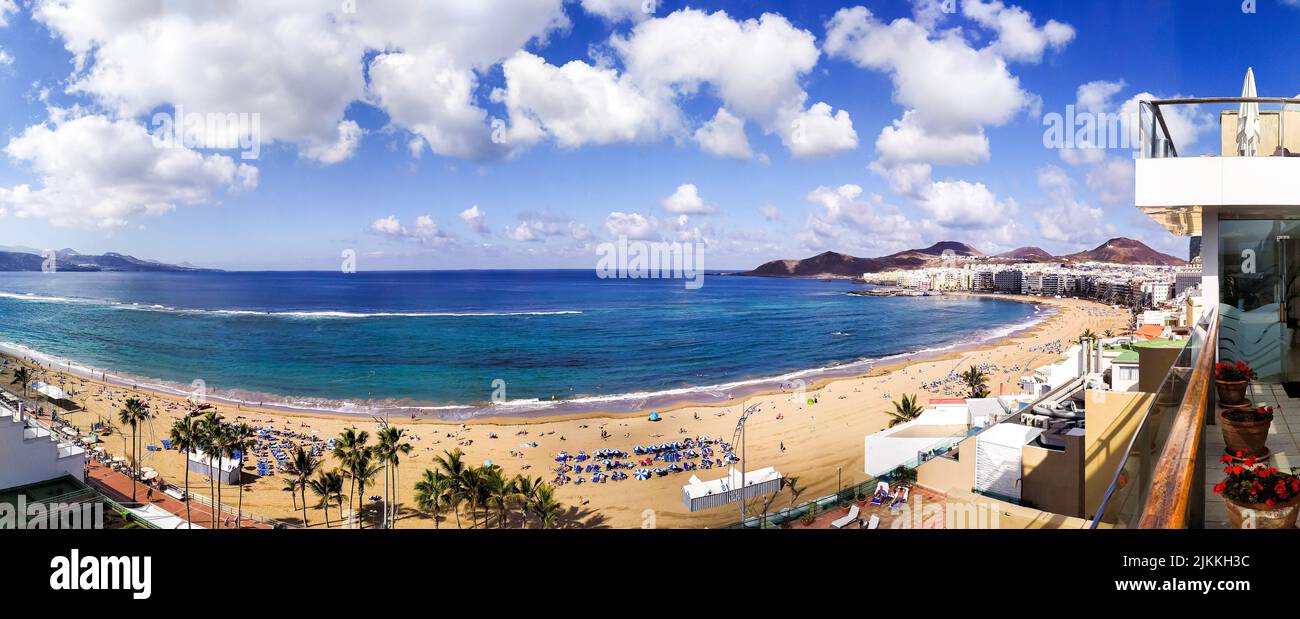 A panoramic view of a beach in the background of the seascape Stock ...