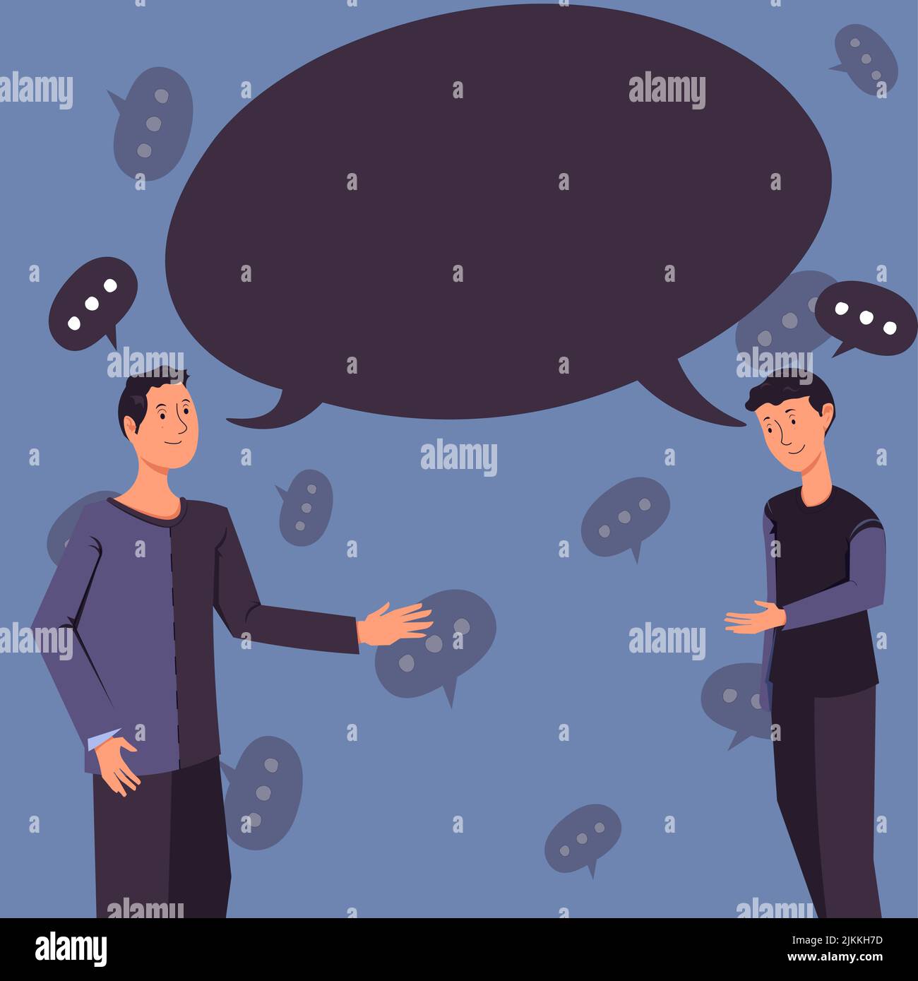 Two Colleagues Standing Discussing New Ideas With Speech Bubble ...