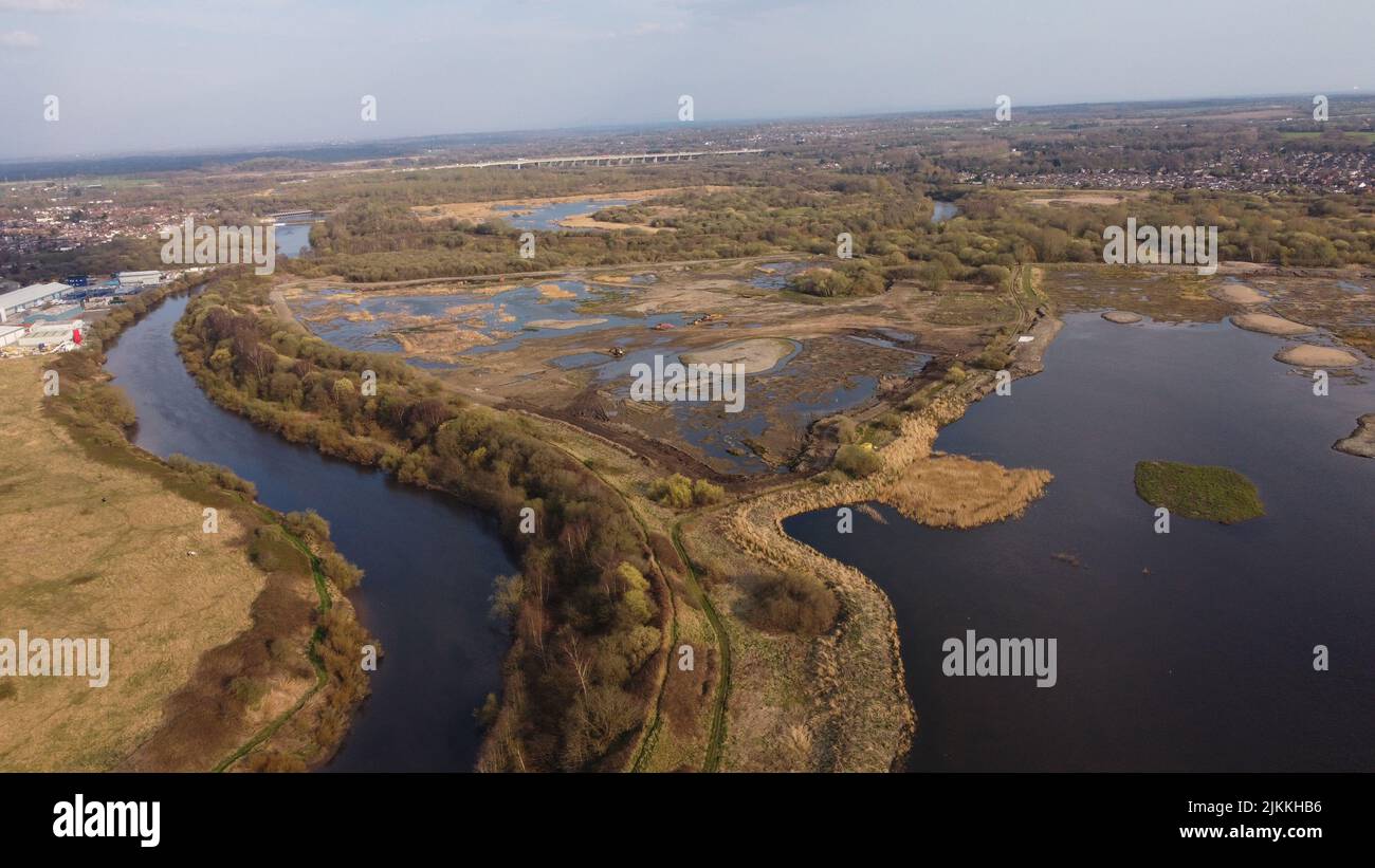 An aerial view of wetlands surrounded by dry plants Stock Photo - Alamy