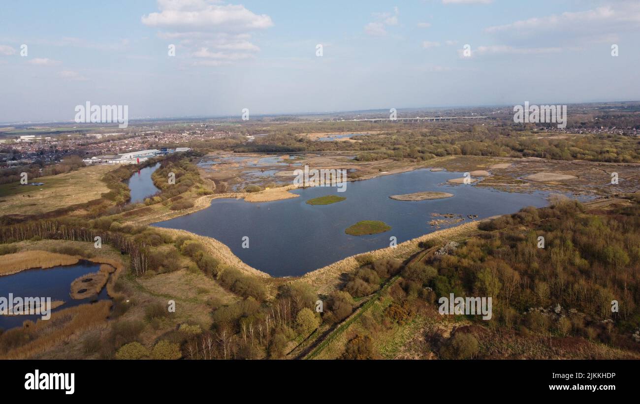 An aerial view of wetlands surrounded by dry plants Stock Photo - Alamy