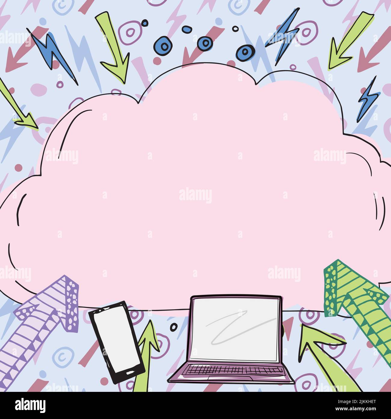 Important Message Written In Cloud Above Lap Top, Mobile Phone, Arrows ...