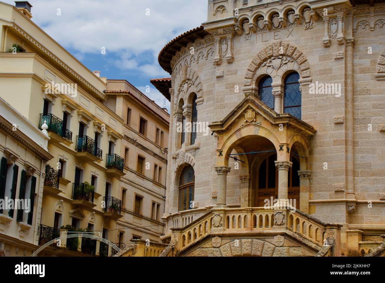 The facade of the palace of Justice in Monaco with a double staircase ...