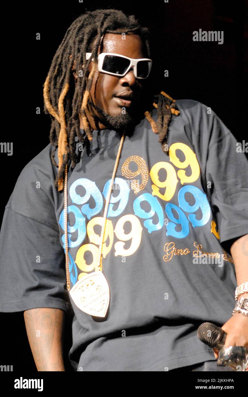 A vertical shot of legendary rapper T-Pain performing live at the ...