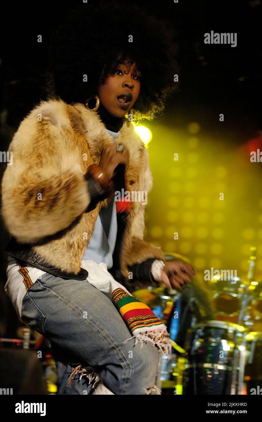 A vertical shot of legendary singer Lauren Hill performing live with ...