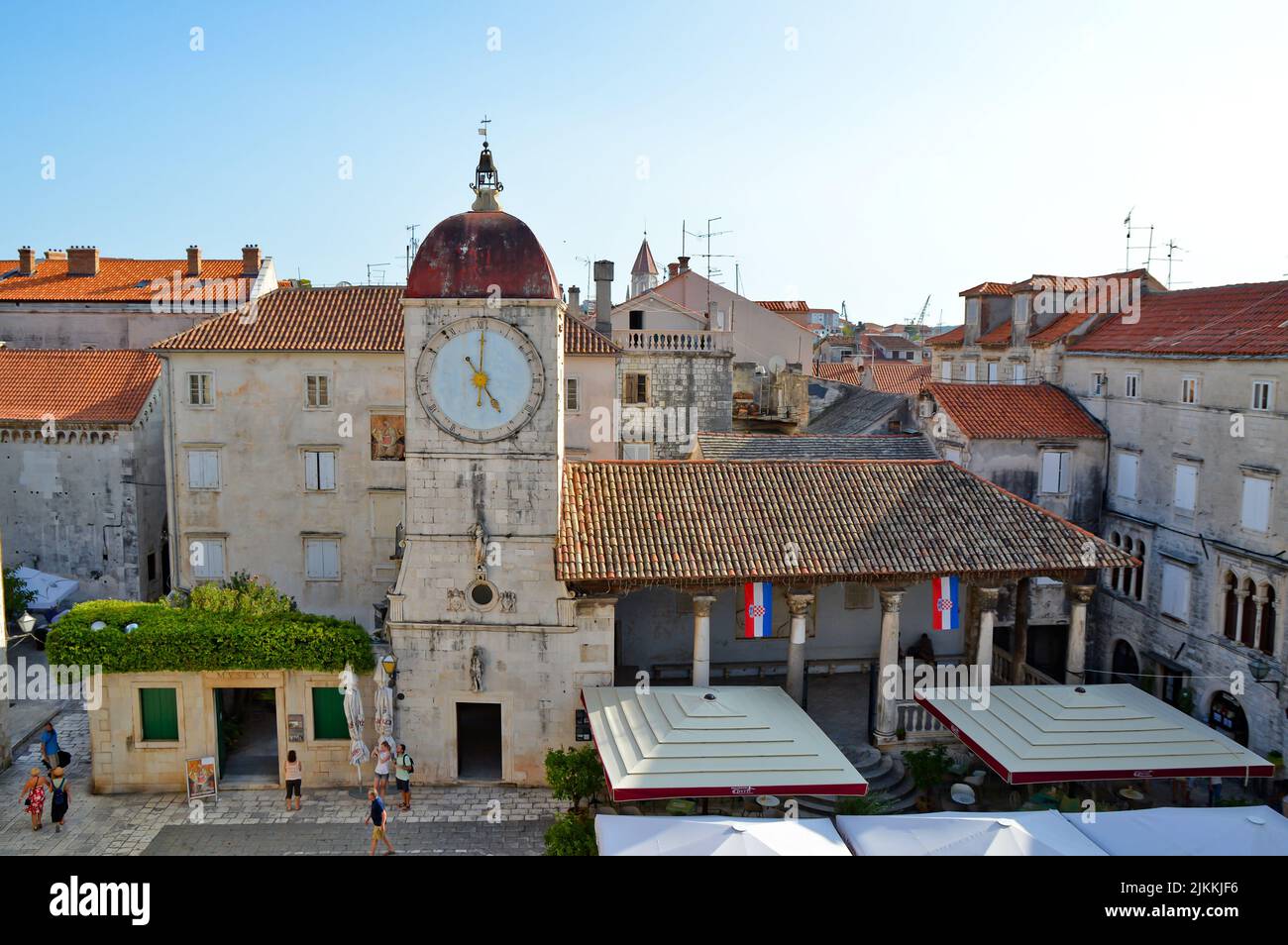 The Bird's-eye view of the historic district of Trogir, a medieval ...