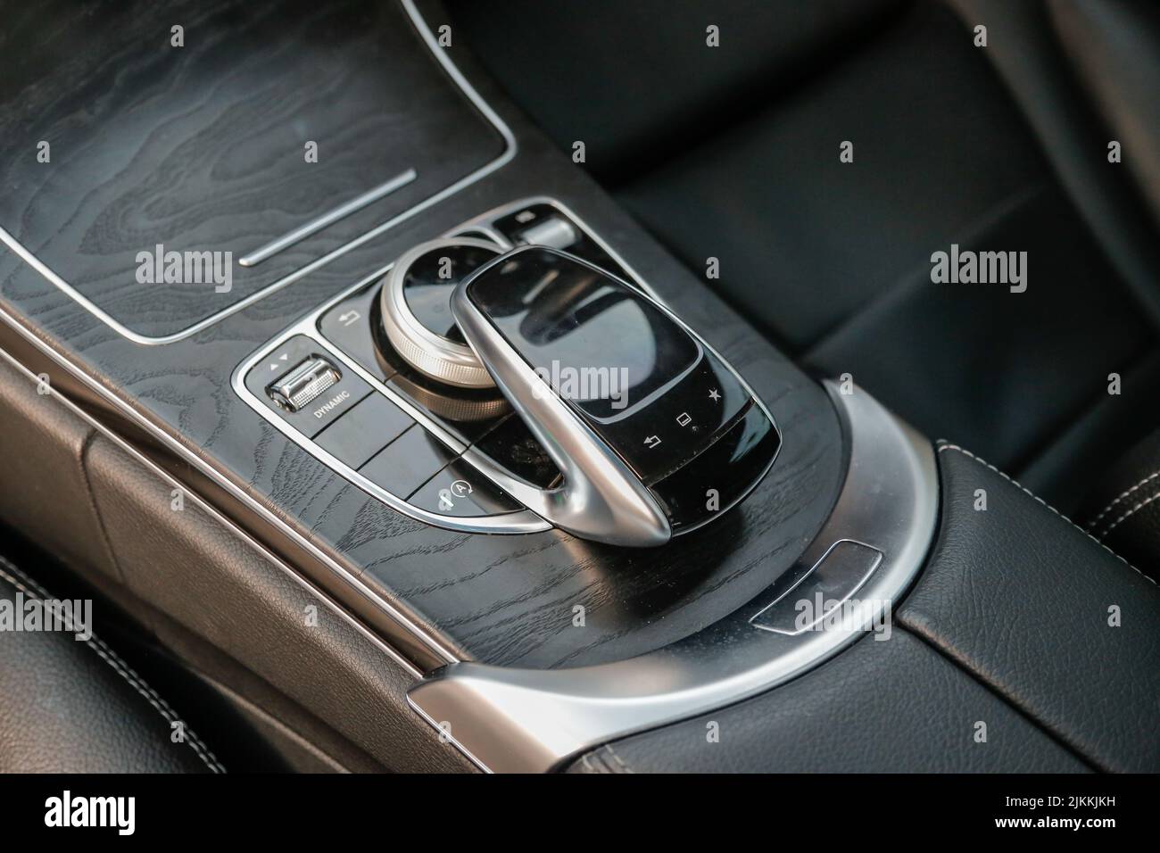 A Close up of the manual gearbox transmission handle. Accelerator ...