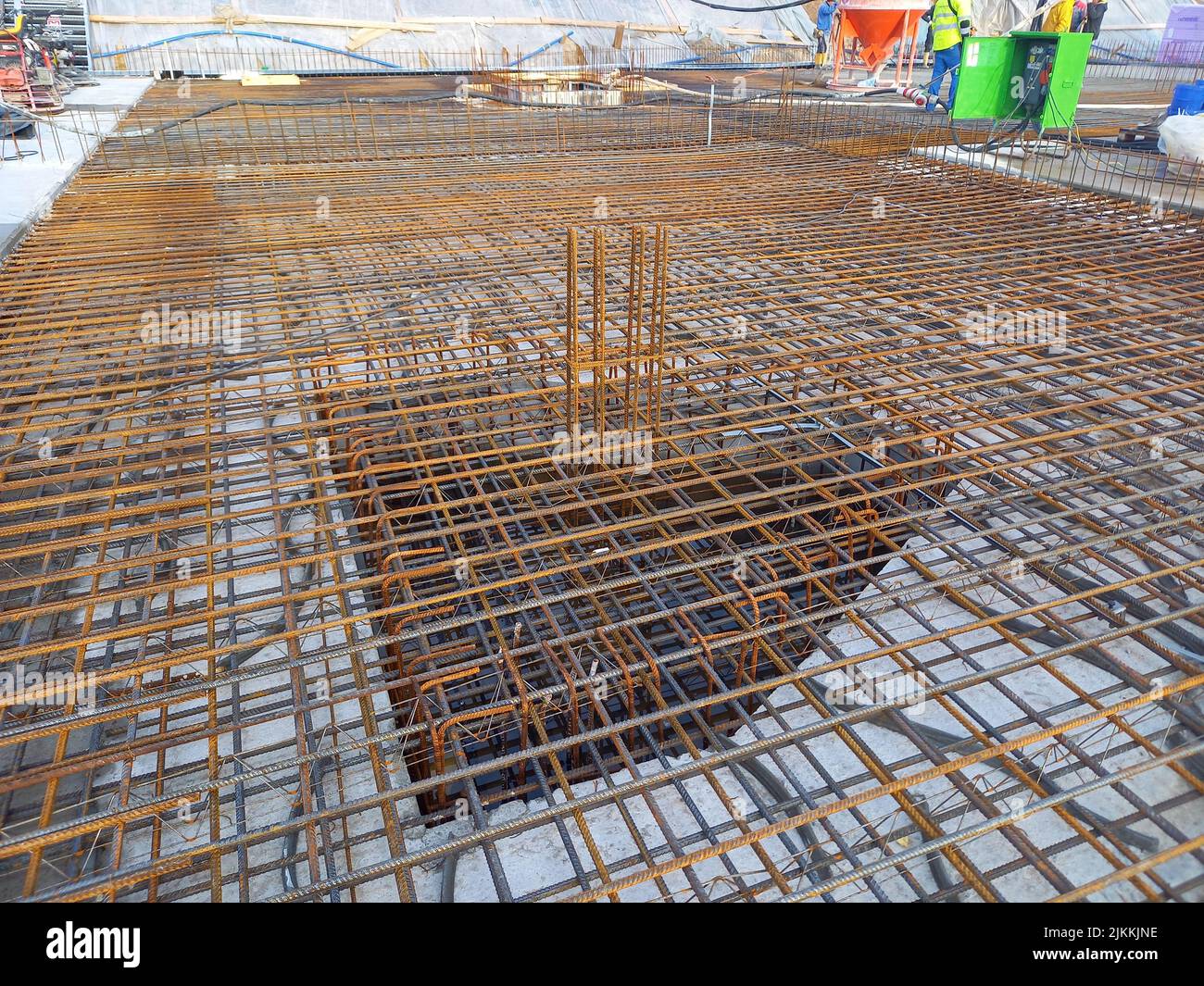 A concrete reinforcement steel foundation in a construction site Stock ...
