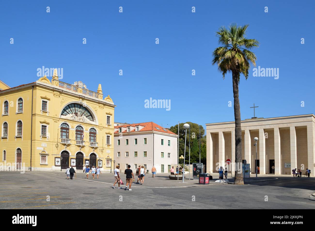 A square in the historic center of Split, an ancient city in Croatia ...