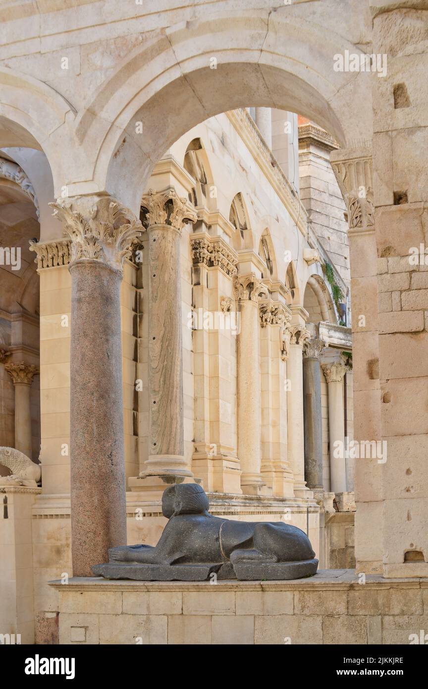 The Ancient Roman columns in the old town of Split, Croatia Stock Photo ...