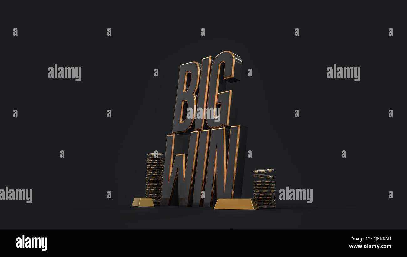 Big win, gold black "big win" lettering isolated on black background ...