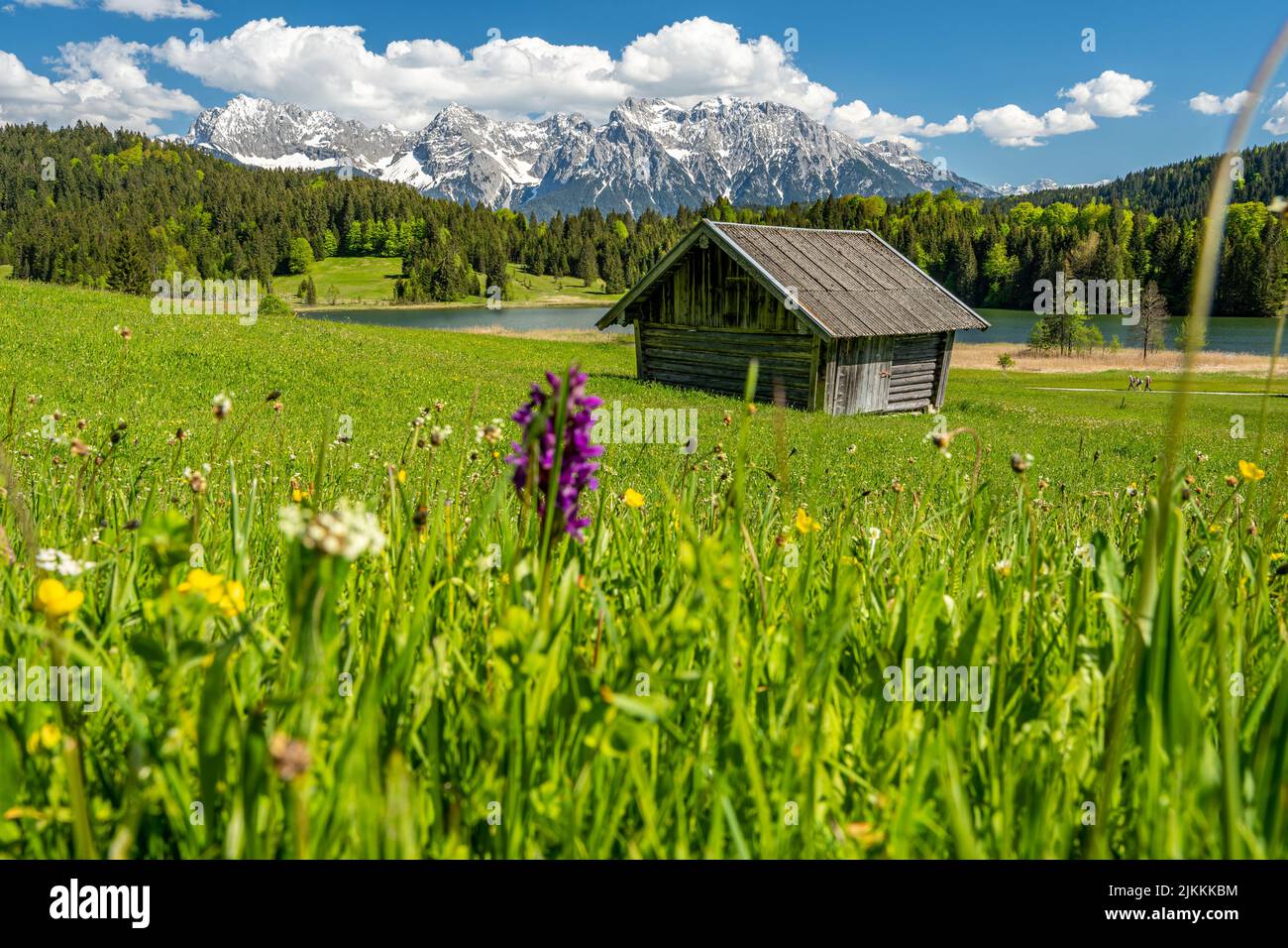 Bergsee Geroldsee Wagenbrüchsee, im Hintergrund mit Blick auf die Berge ...