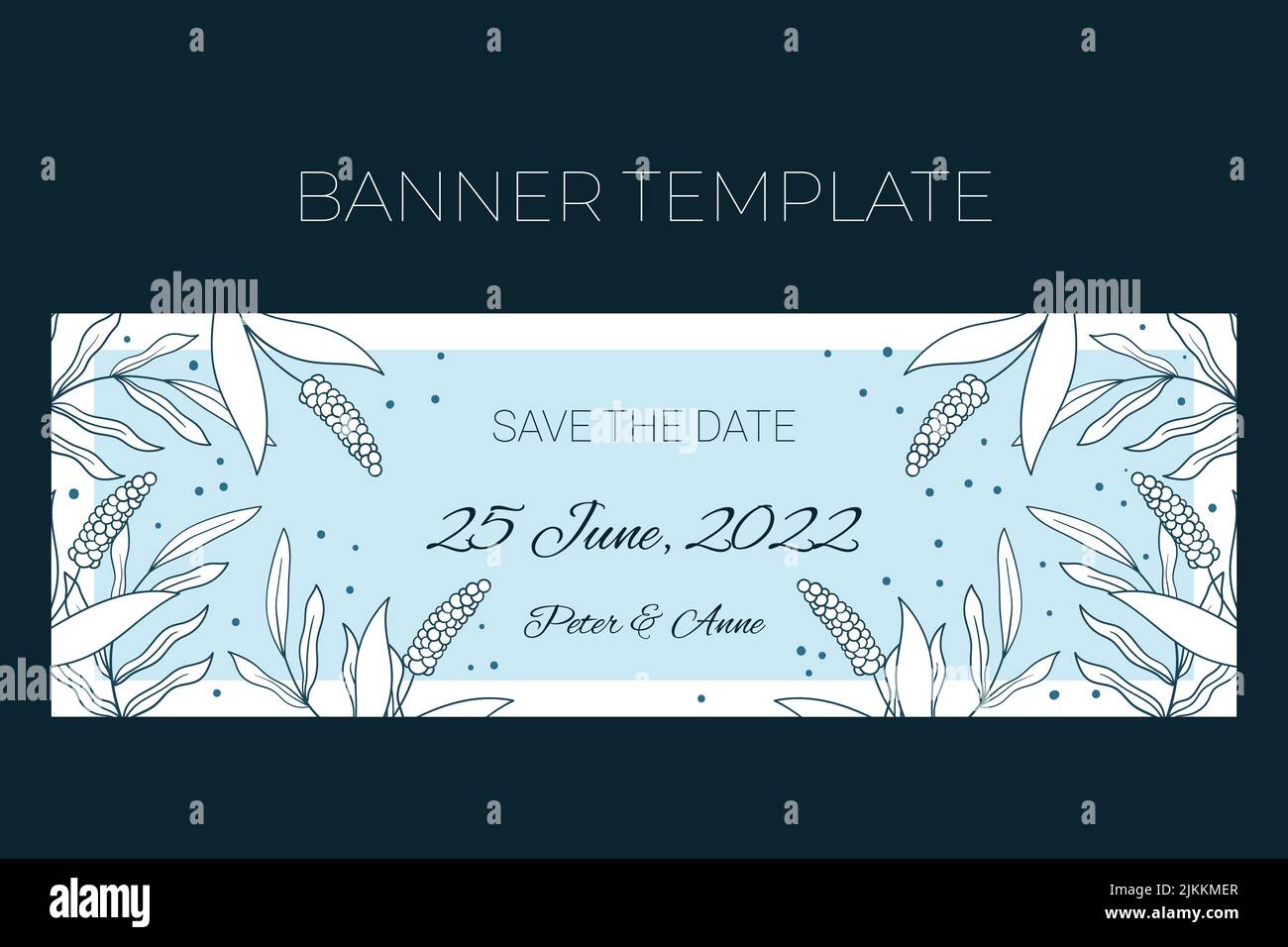 Floral wedding horizontal banner template in hand drawn doodle style ...