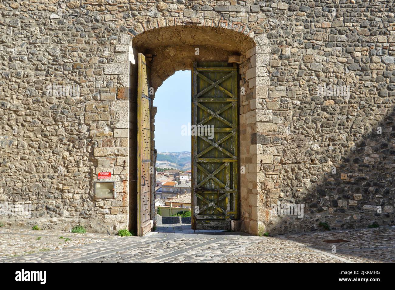 The entrance door of the castle of Melfi, a city in the Basilicata ...
