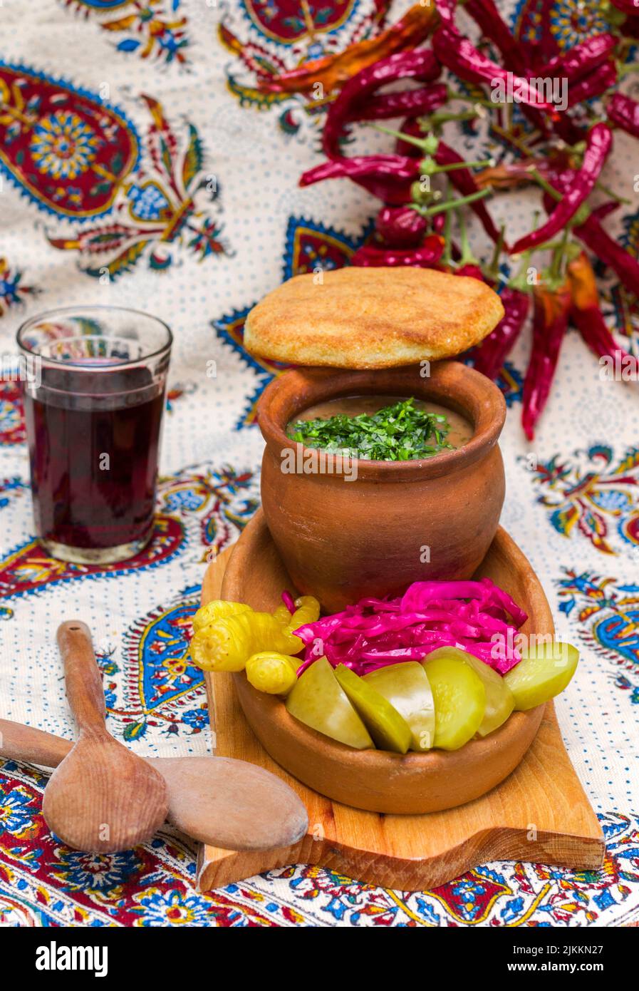 Georgian traditional food Lobio or kidney and haricot beans soup with ...