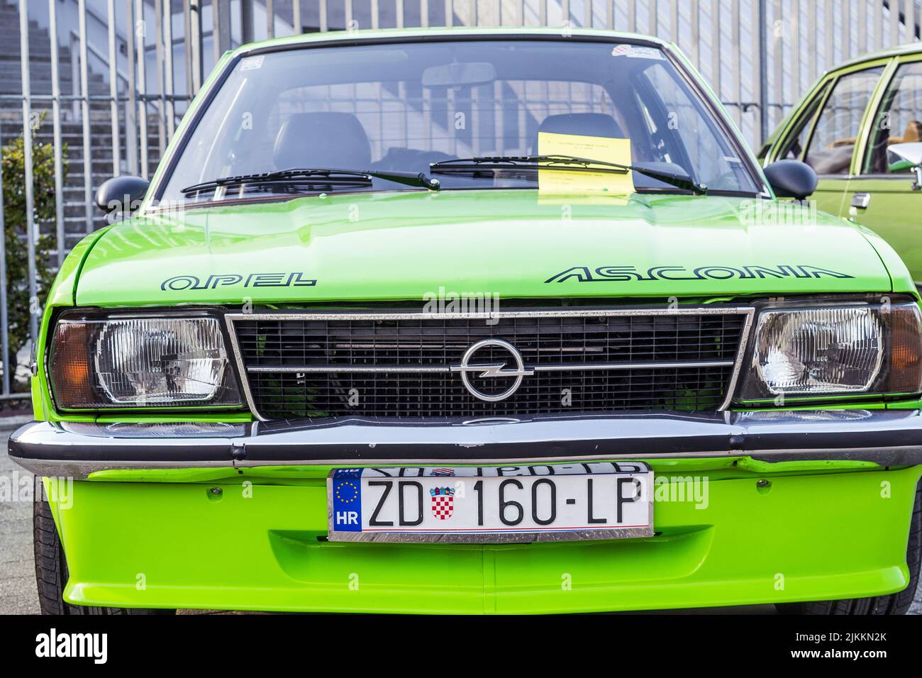 A green Opel Ascona car, displayed at a classic car exhibition in Zadar ...
