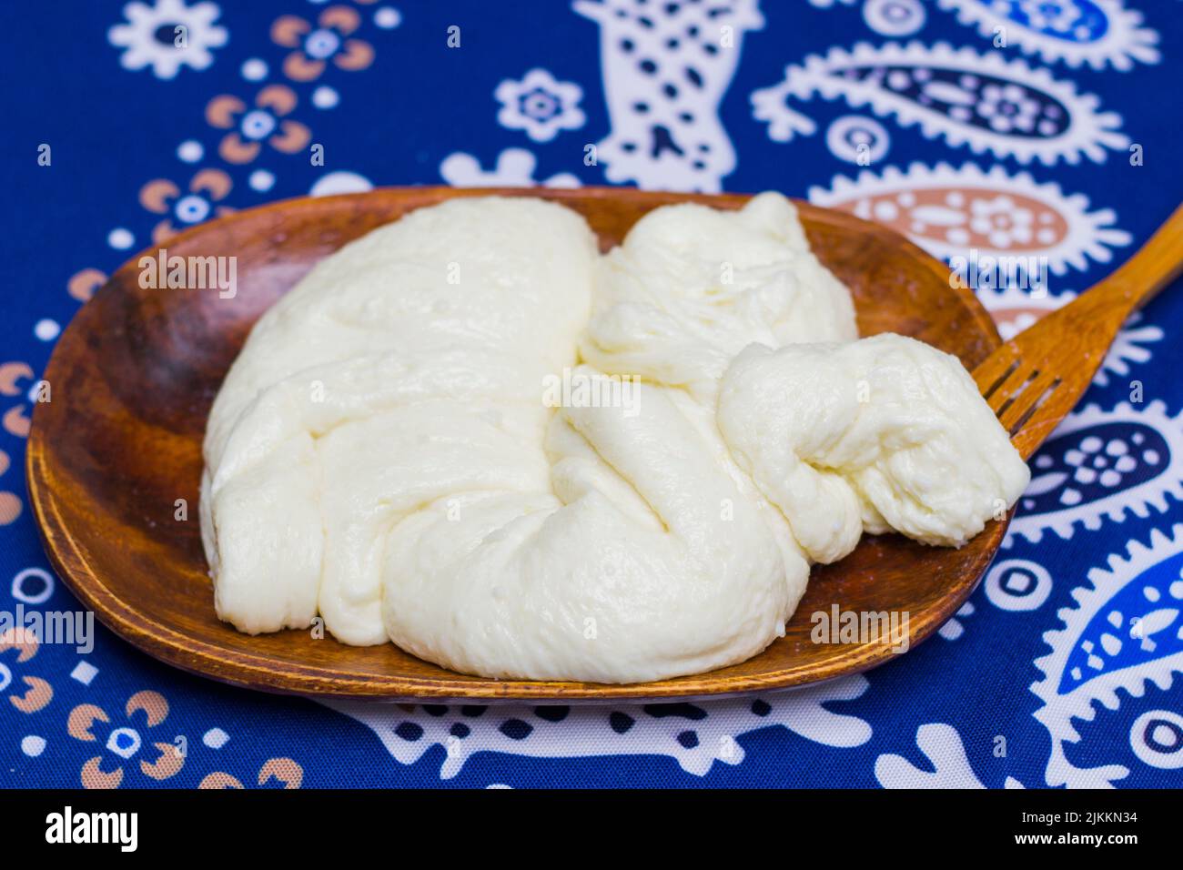 The Georgian traditional food Elarji baked and ready to eat on the ...