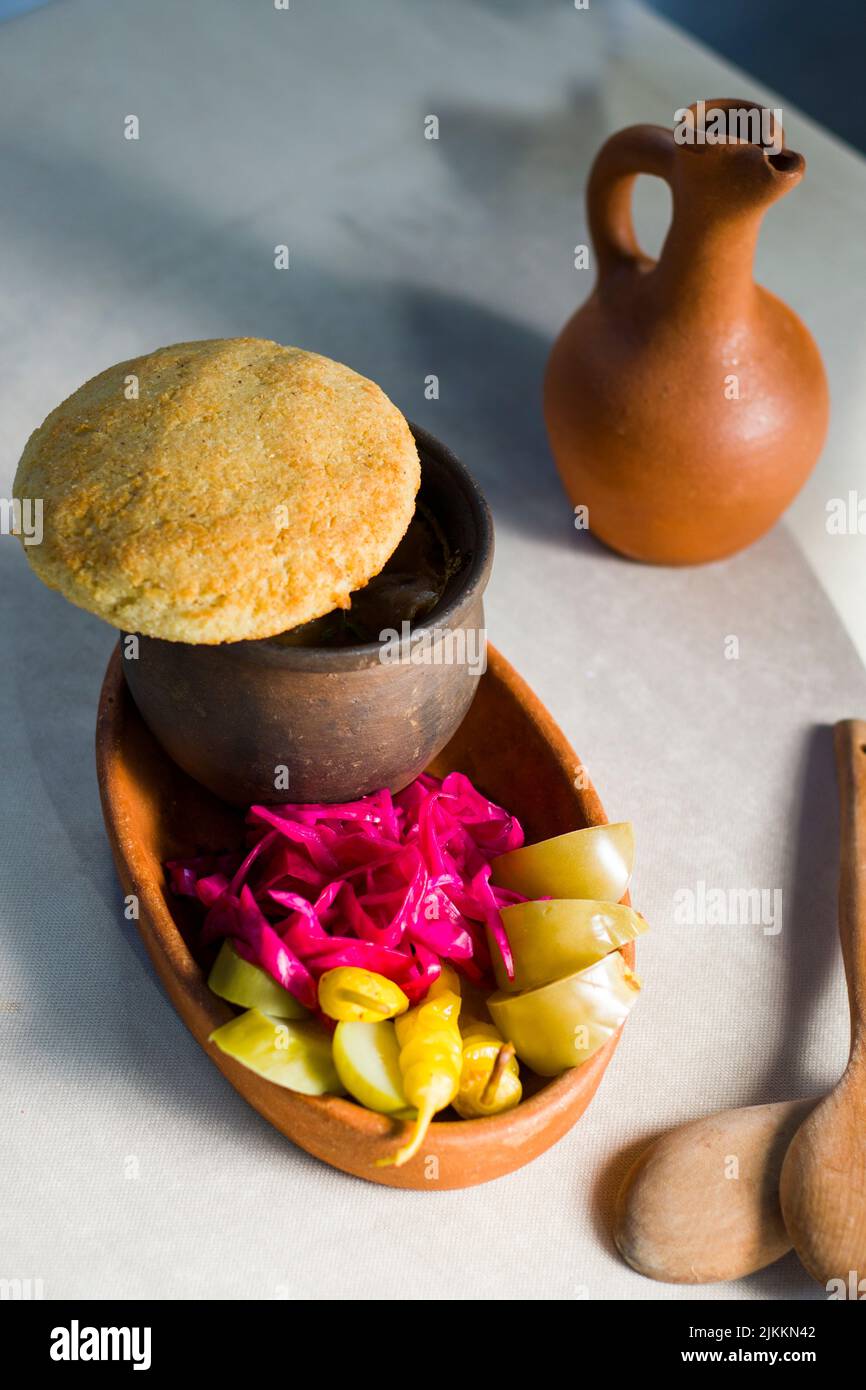 Georgian traditional food Lobio or kidney and haricot beans soup with ...