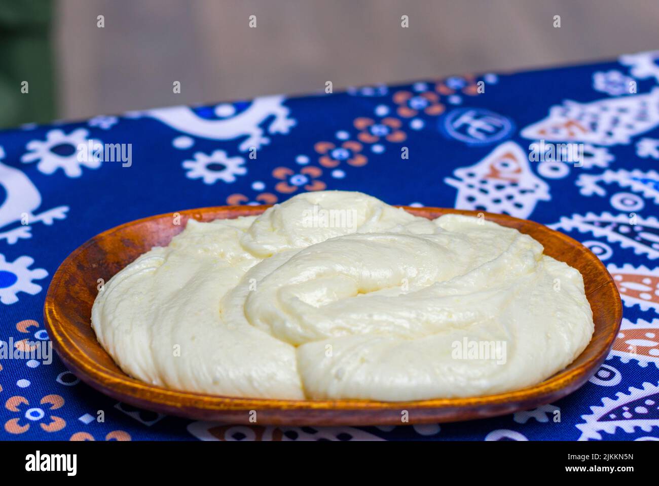 Georgian traditional food Elarji, meal with cheese and corn, baked and ...