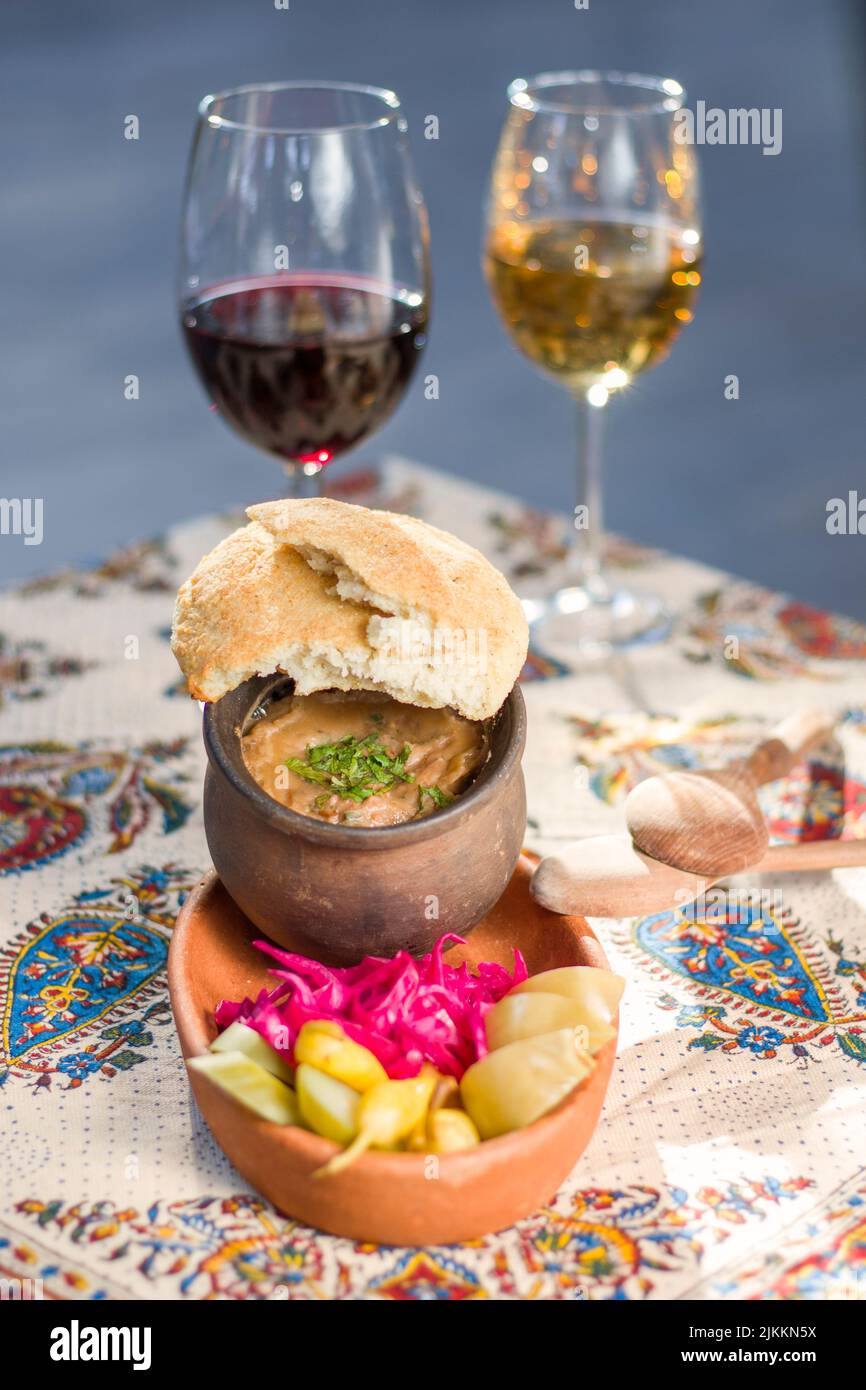 Georgian traditional food Lobio or kidney and haricot beans soup with ...