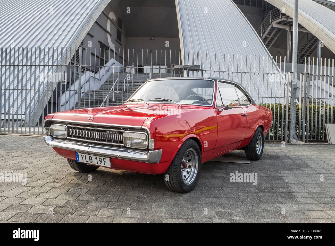 A red Opel Rekord car, displayed at a classic car exhibition in Zadar ...