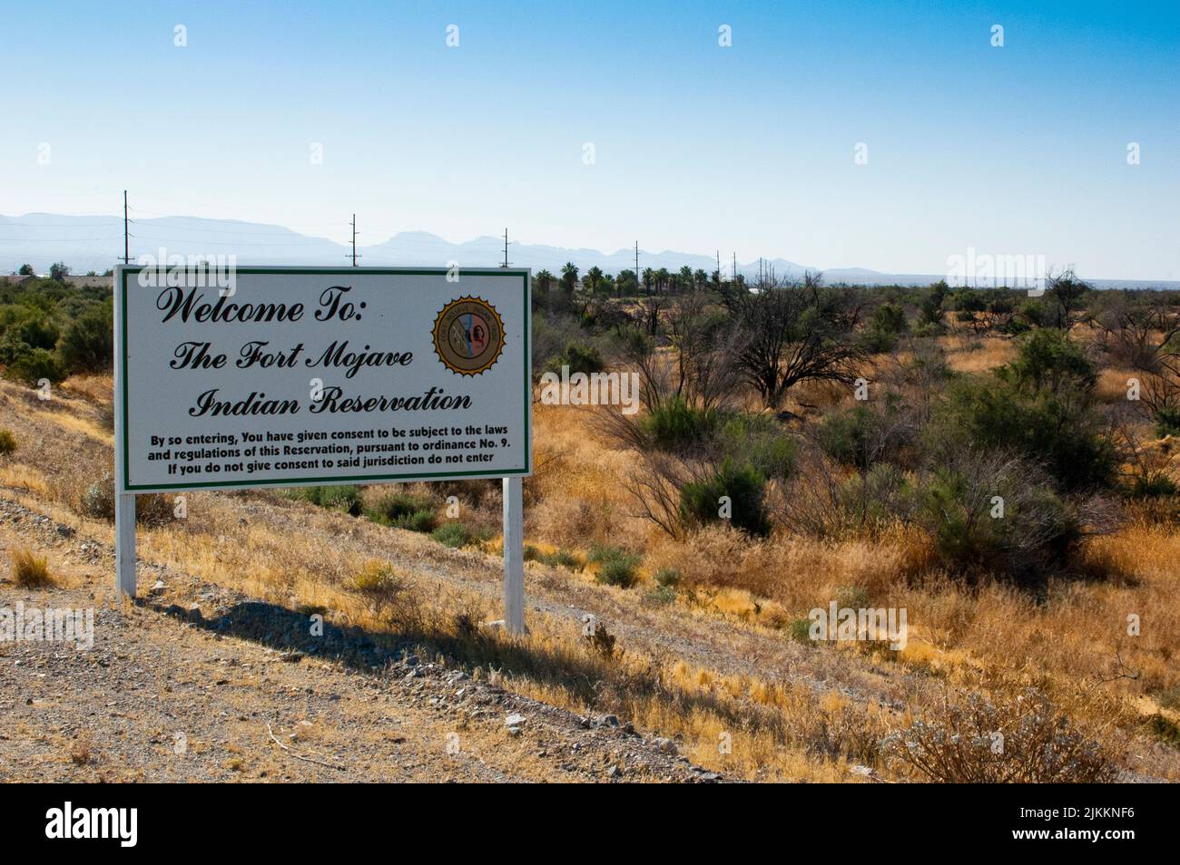Welcome sign greets visitors to the Fort Mojave Indian Reservation ...