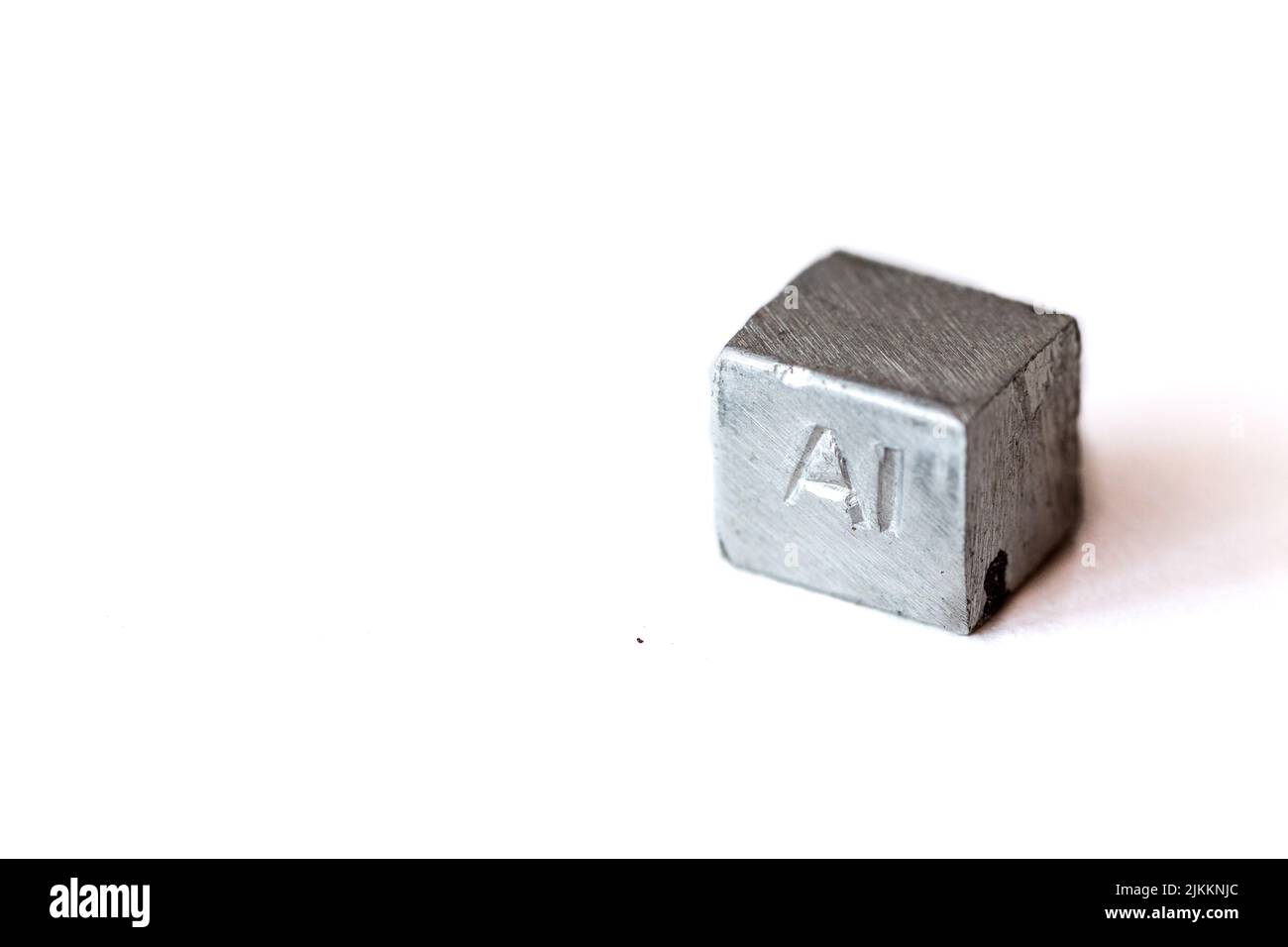 Aluminium cube with element name Al on it on white background Stock ...