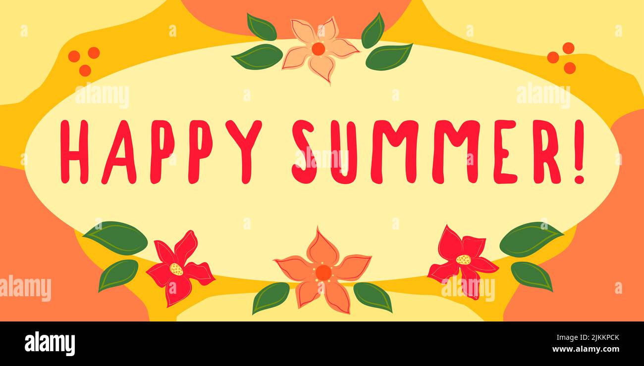 Hand writing sign Happy Summer. Concept meaning Beaches Sunshine ...