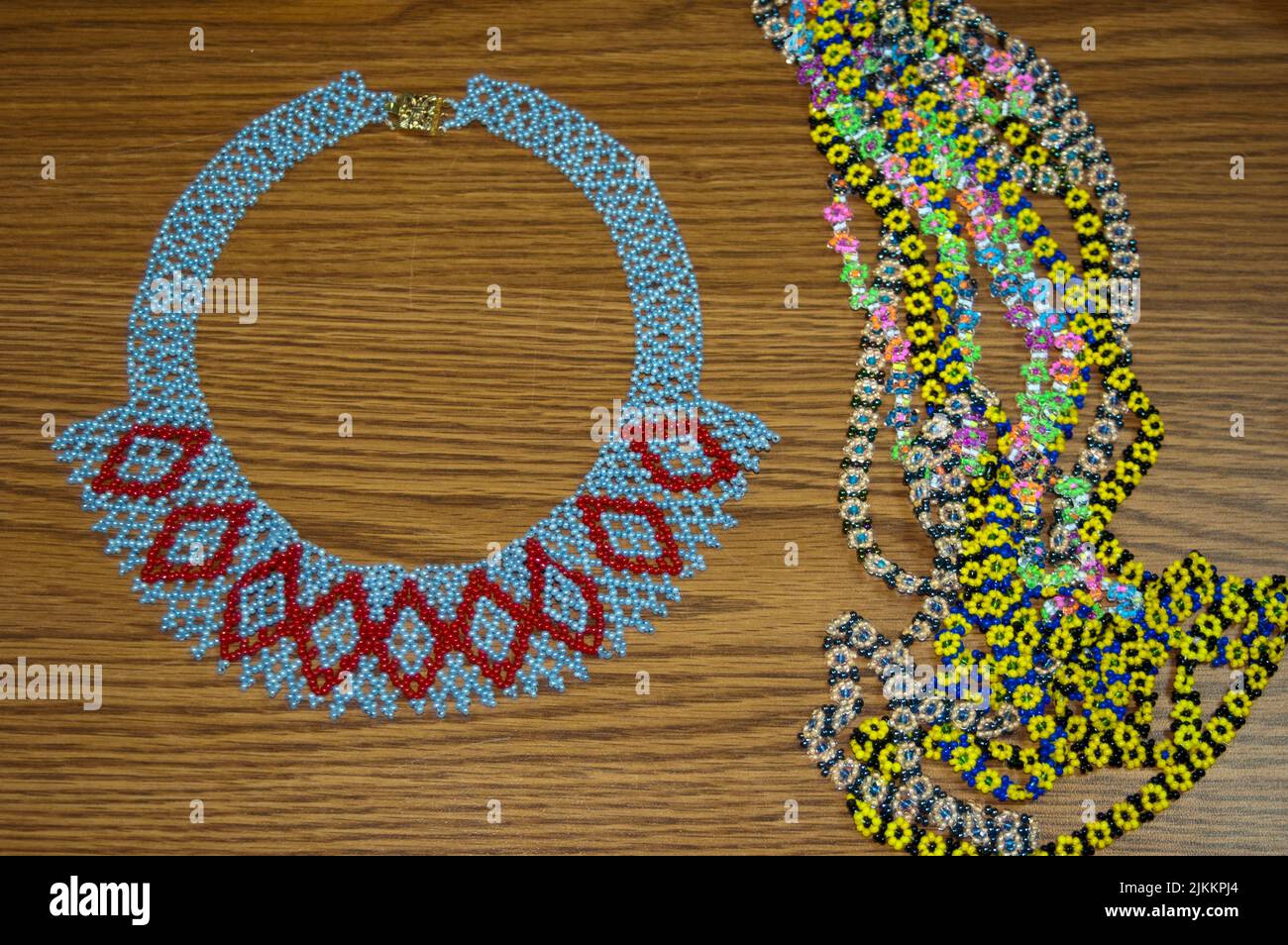 Beaded necklace displays the intricate traditional beadwork of the ...