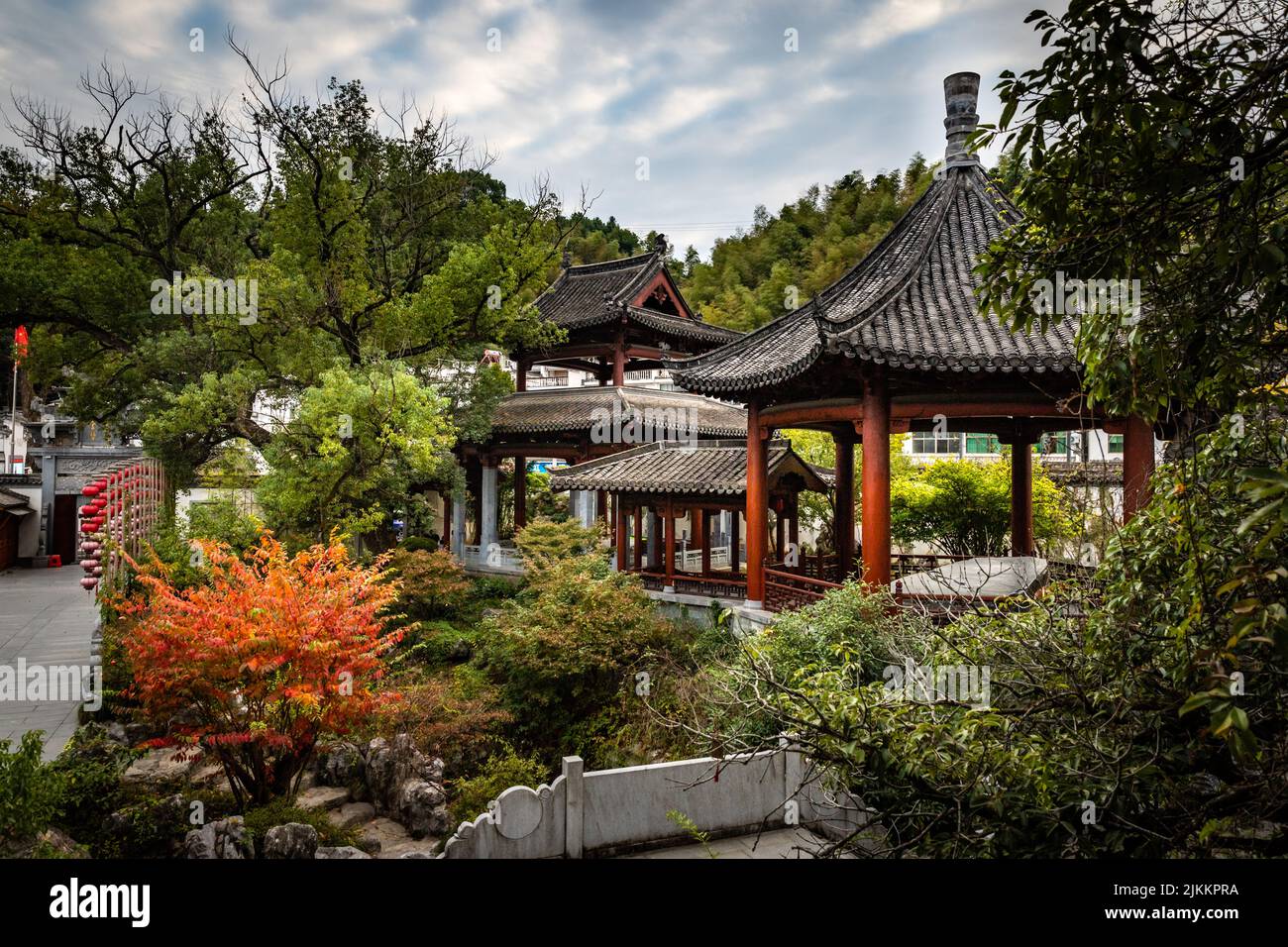 The traditional Chinese pavilions in the park in Wuyuan South east ...
