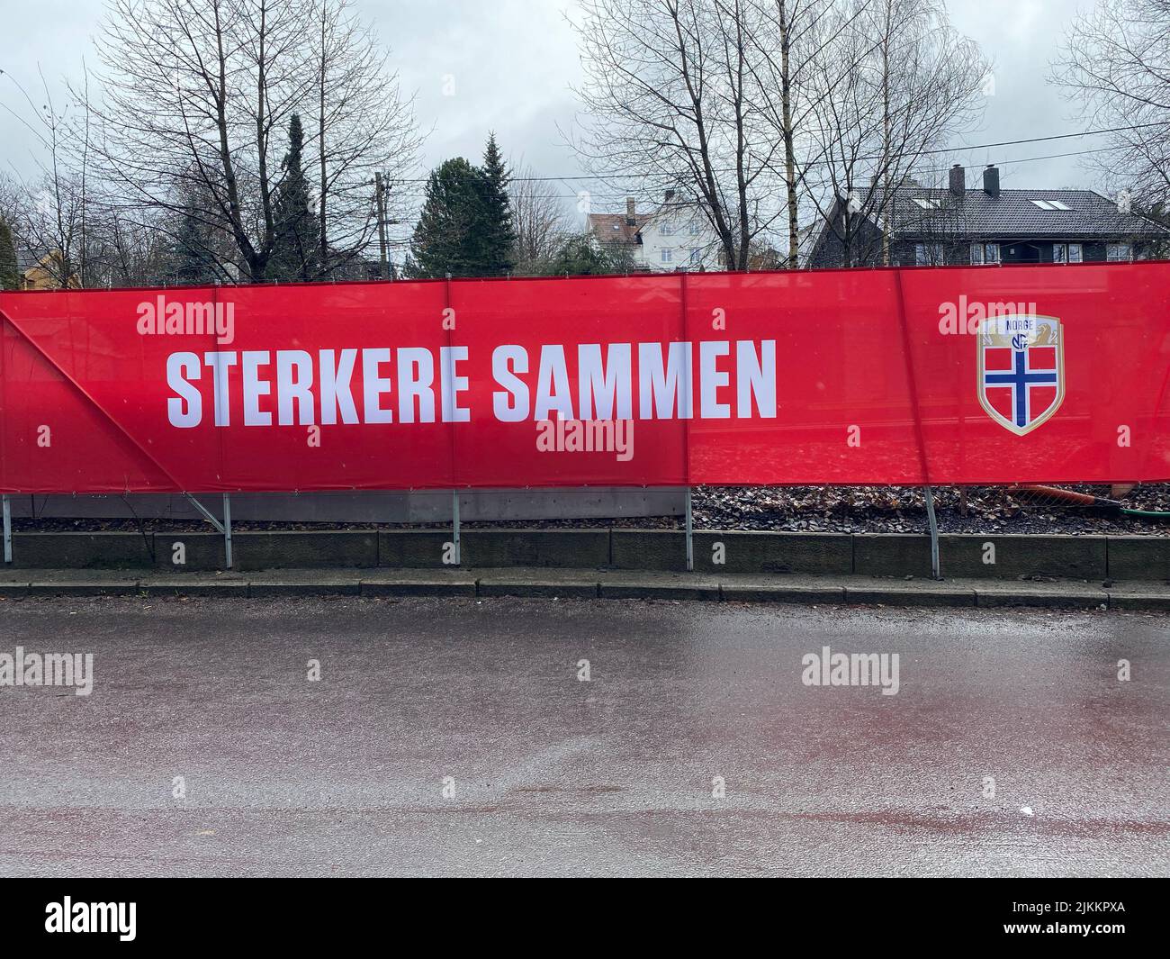 The inscription Sterkere Sammen, Stronger Together, with the Norwegian ...