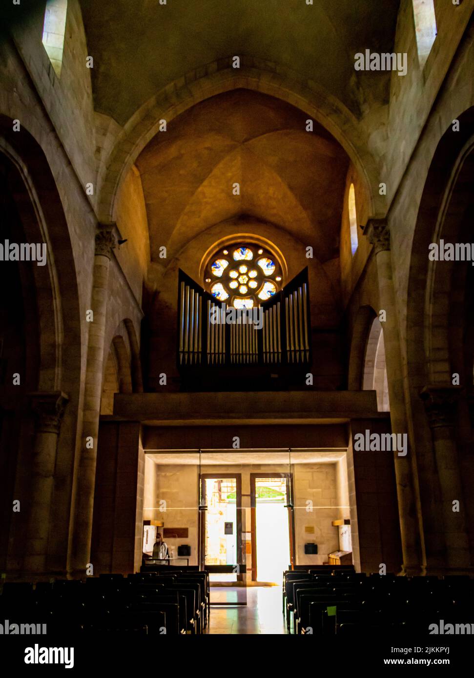 A vertical shot of an old stone church interior in Old City Jerusalem ...