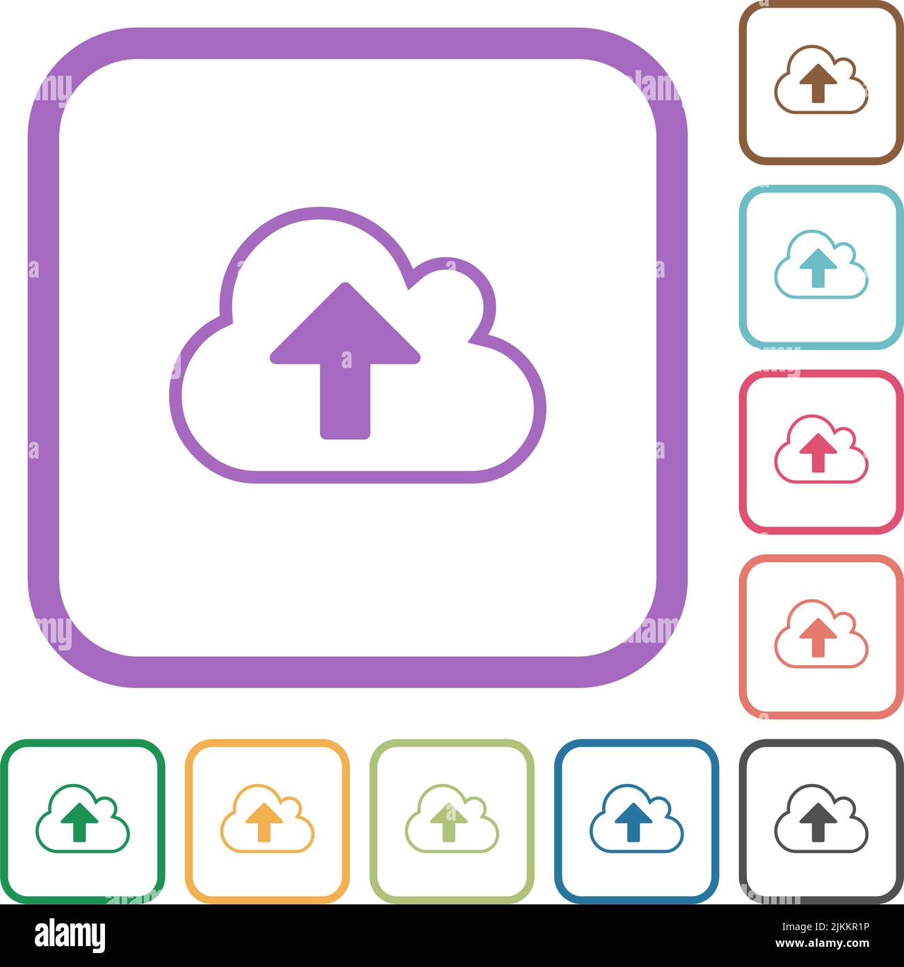 Cloud upload outline simple icons in color rounded square frames on white background Stock ...