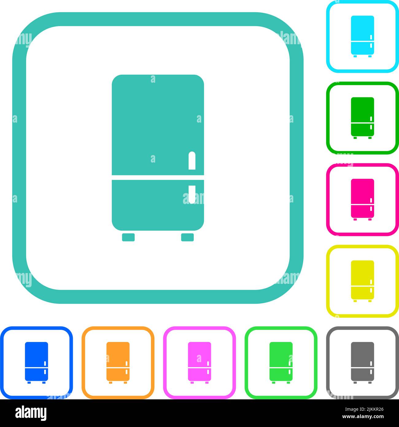 Refrigerator vivid colored flat icons in curved borders on white ...