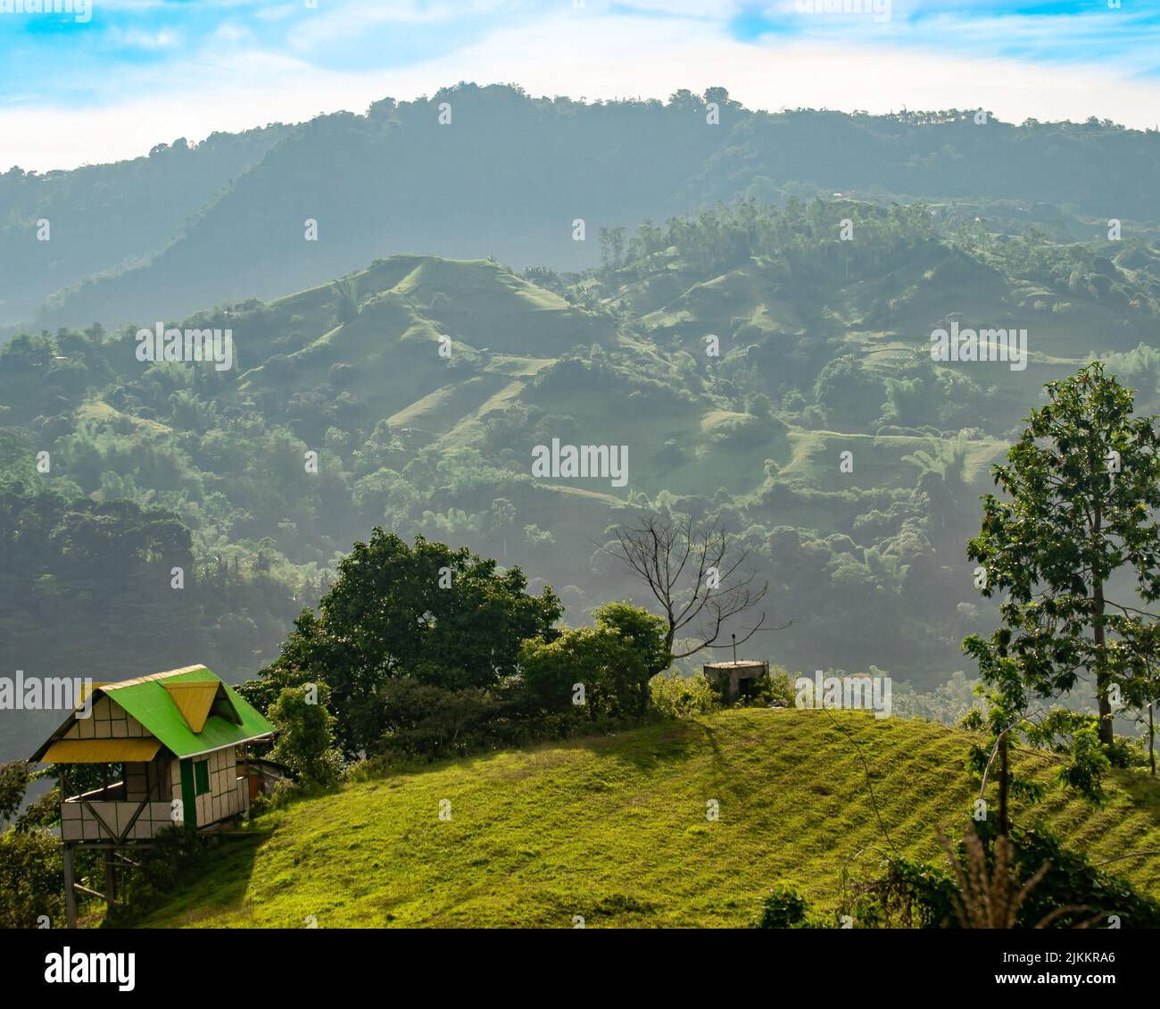 a low angle shot of green hill valley Stock Photo - Alamy