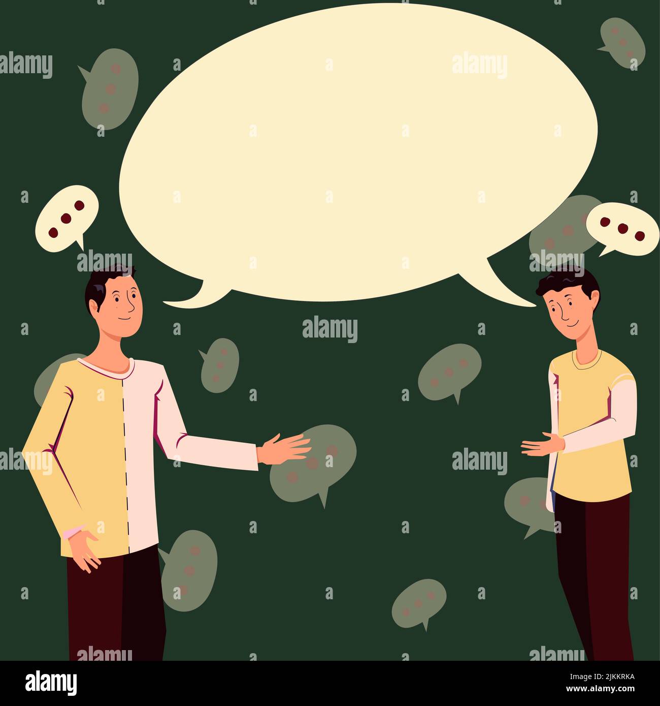 Two Colleagues Standing Discussing New Ideas With Speech Bubble ...