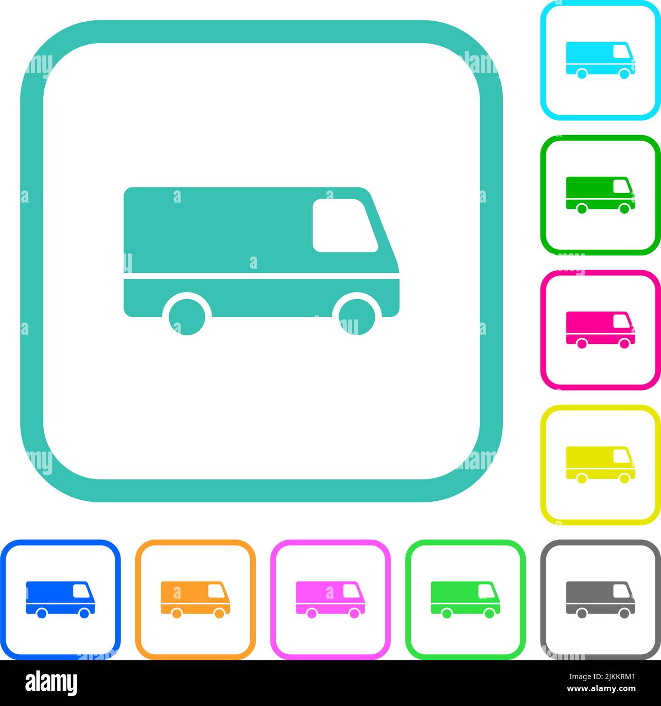 Van side view vivid colored flat icons in curved borders on white ...