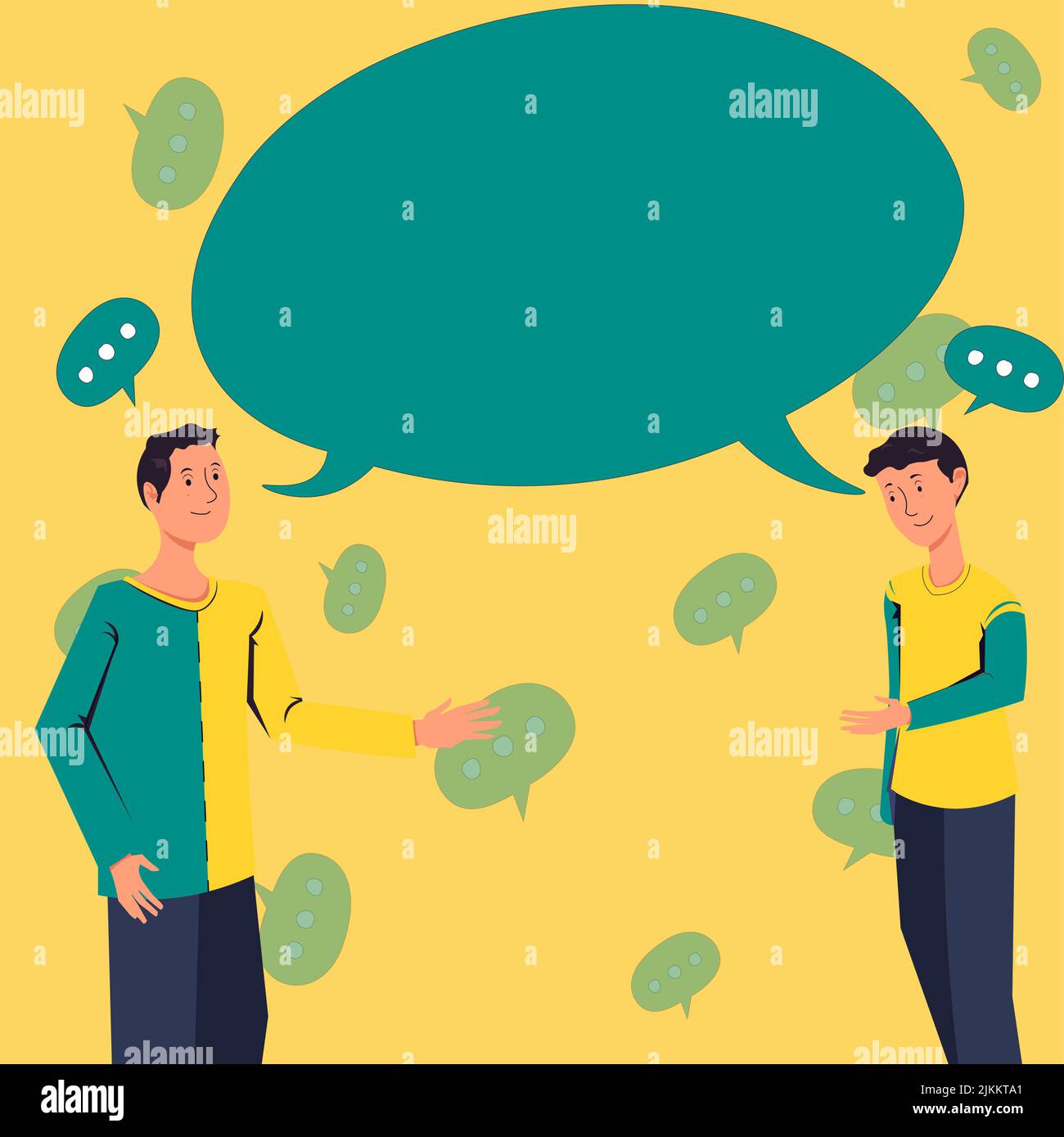 Two Colleagues Standing Discussing New Ideas With Speech Bubble ...