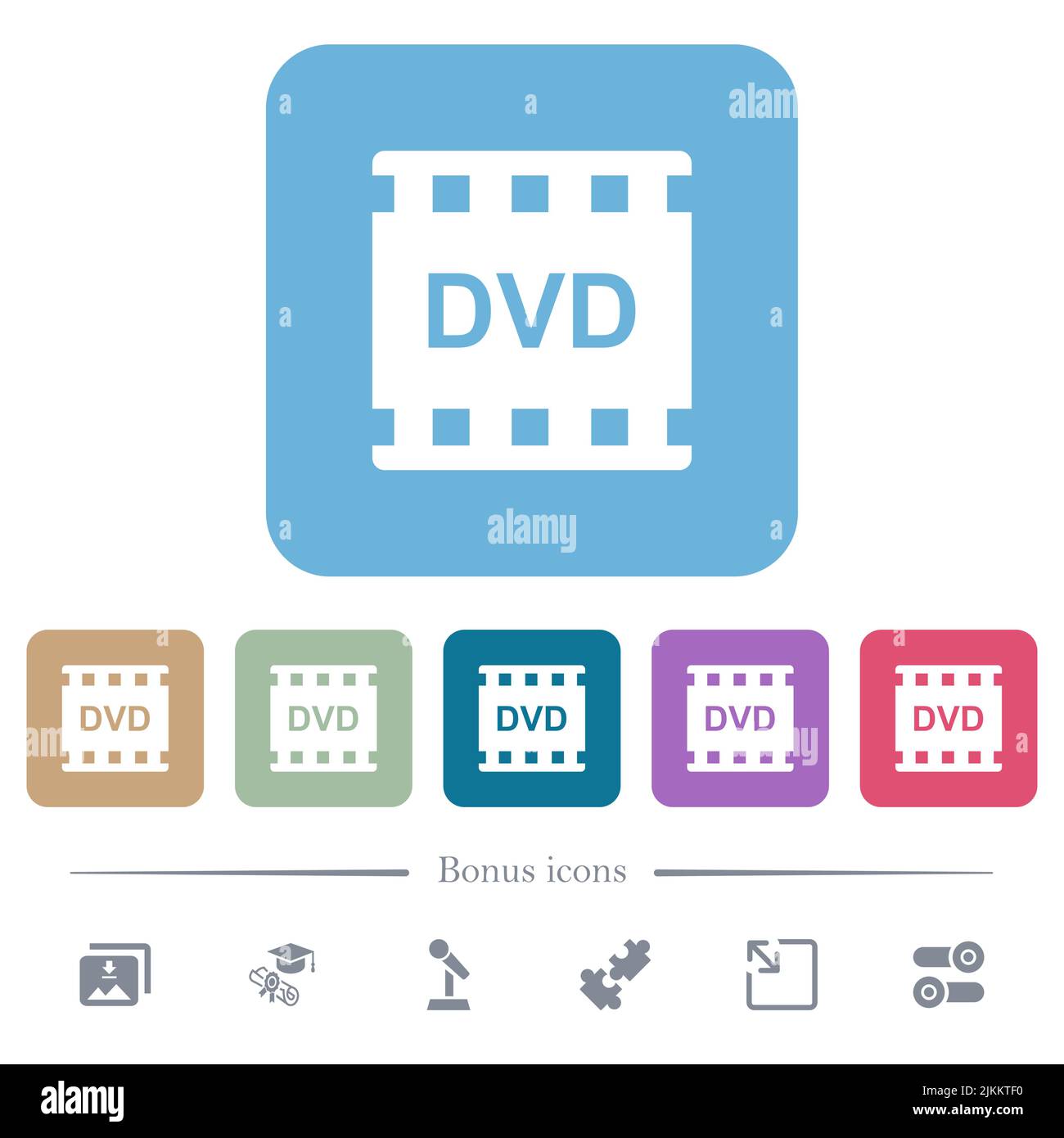 DVD movie format white flat icons on color rounded square backgrounds ...