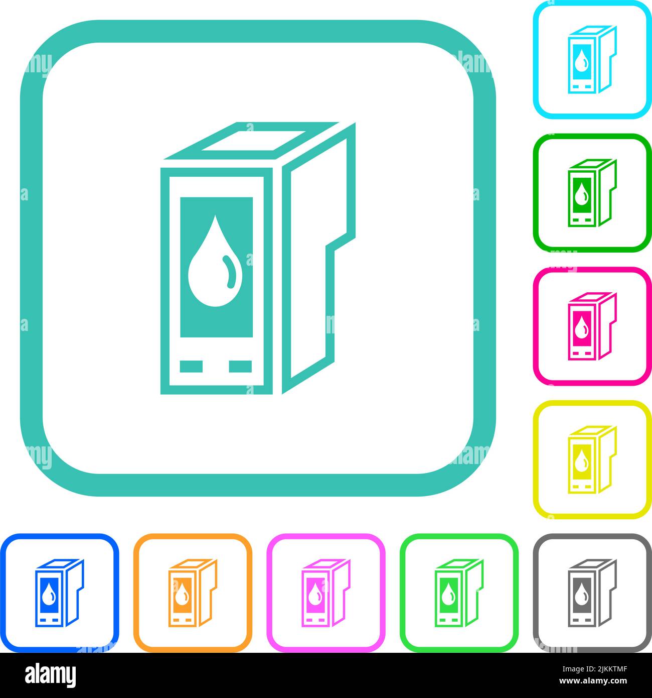 Ink cartridge outline vivid colored flat icons in curved borders on ...