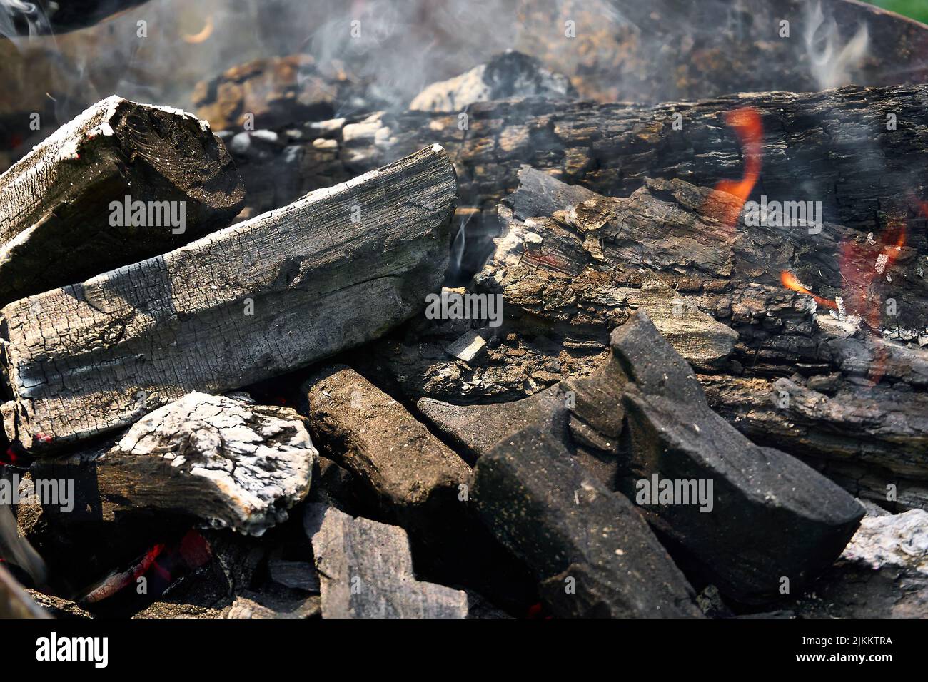 Burning coals in the mengal, preparation of coals for grilling, soaring ...