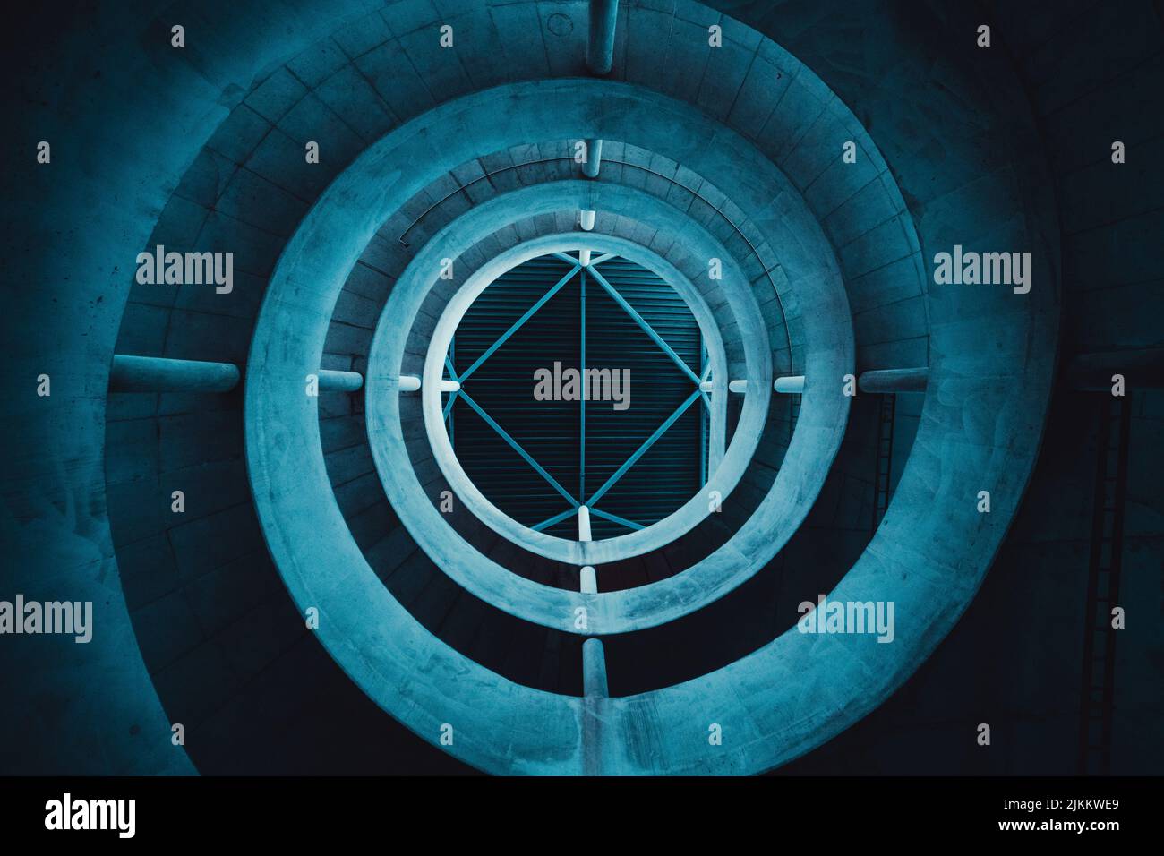 A wide angle symmetrical spiral architectural concrete structure in ...