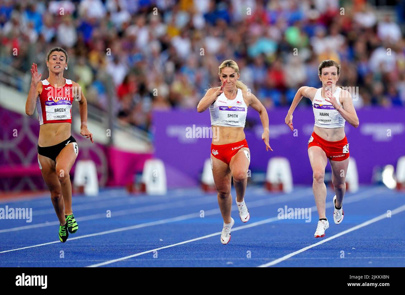 Wales' Olivia Breen (left), England's Ali Smith and England's Sophie ...