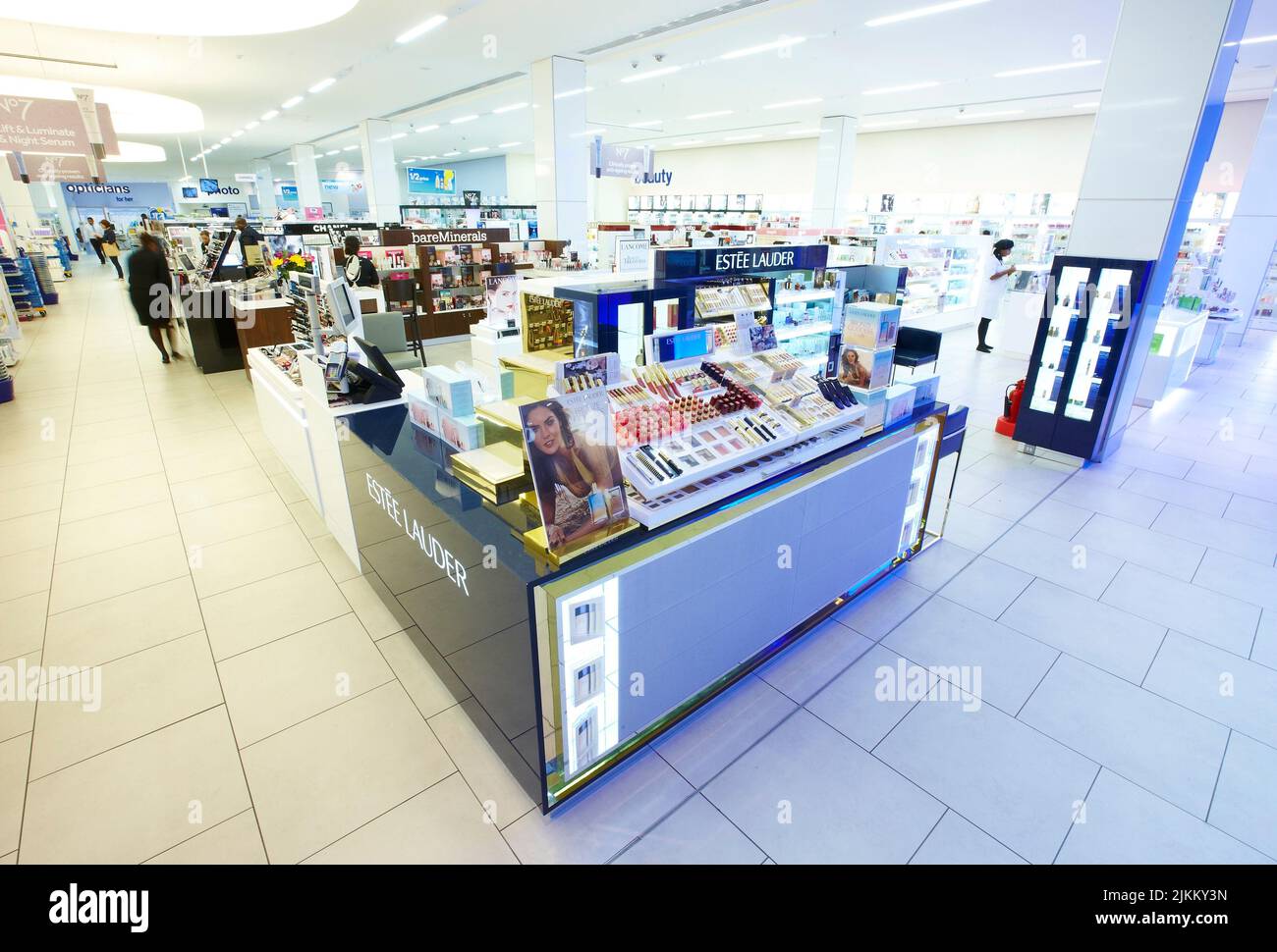 A panoramic shot of the interior of Boots the chemist with the products ...
