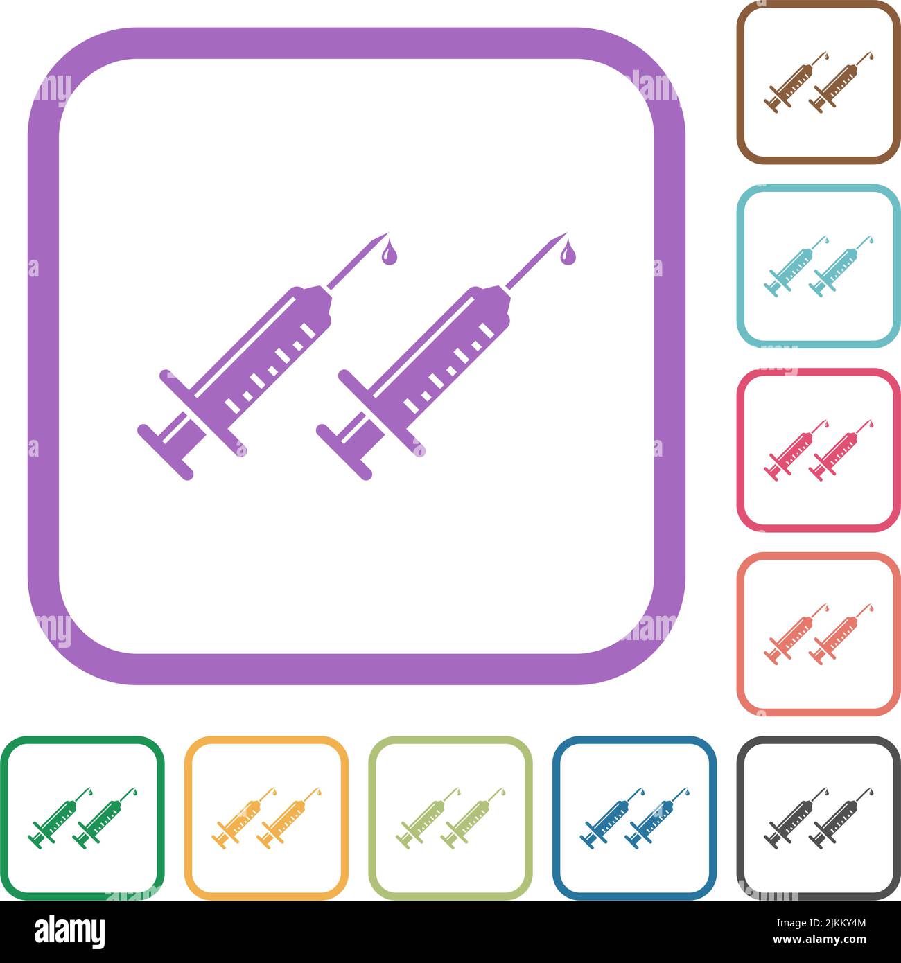 Second vaccine dose simple icons in color rounded square frames on ...