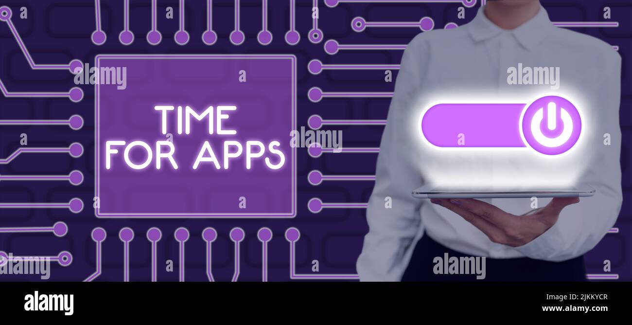 Writing displaying text Time For Apps. Business showcase The best ...