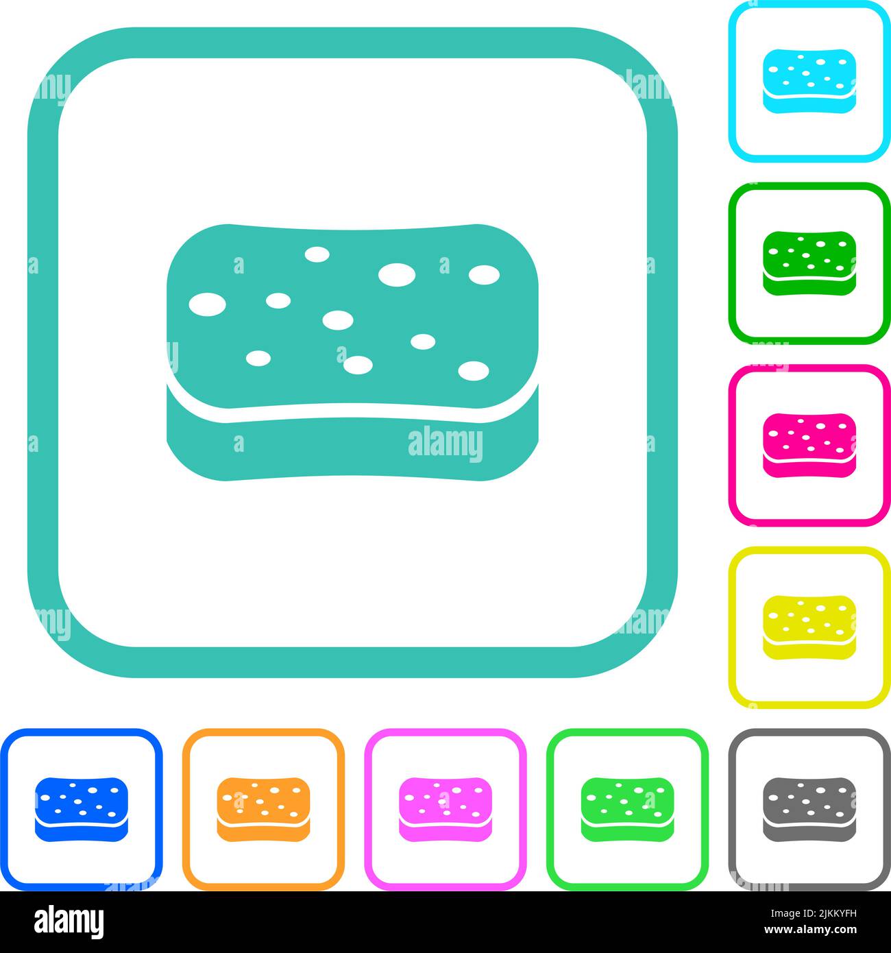 Dishwashing sponge vivid colored flat icons in curved borders on white ...