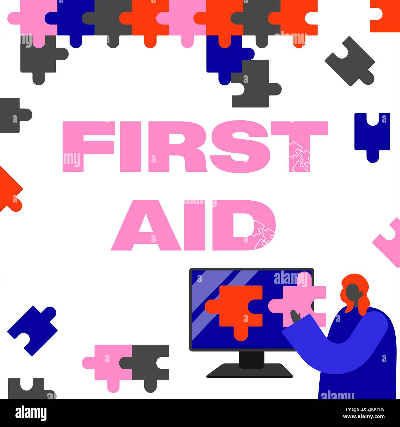 Hand writing sign First Aid. Word for Practise of healing small cuts ...